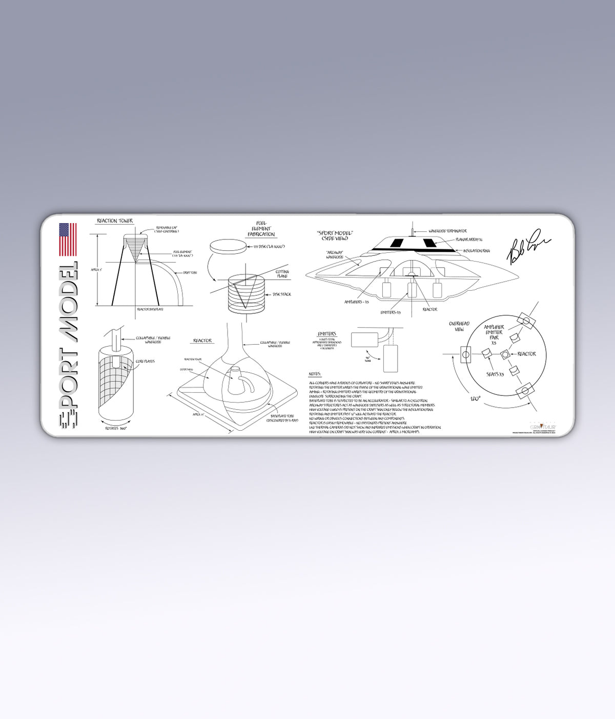 The Sport Model Collection Desktop Mat, Bob Lazar Sketch Outline
